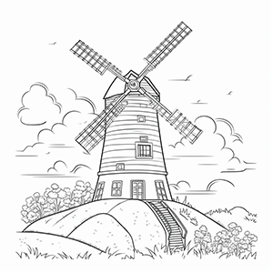 Windmill coloring page – Coloring corner
